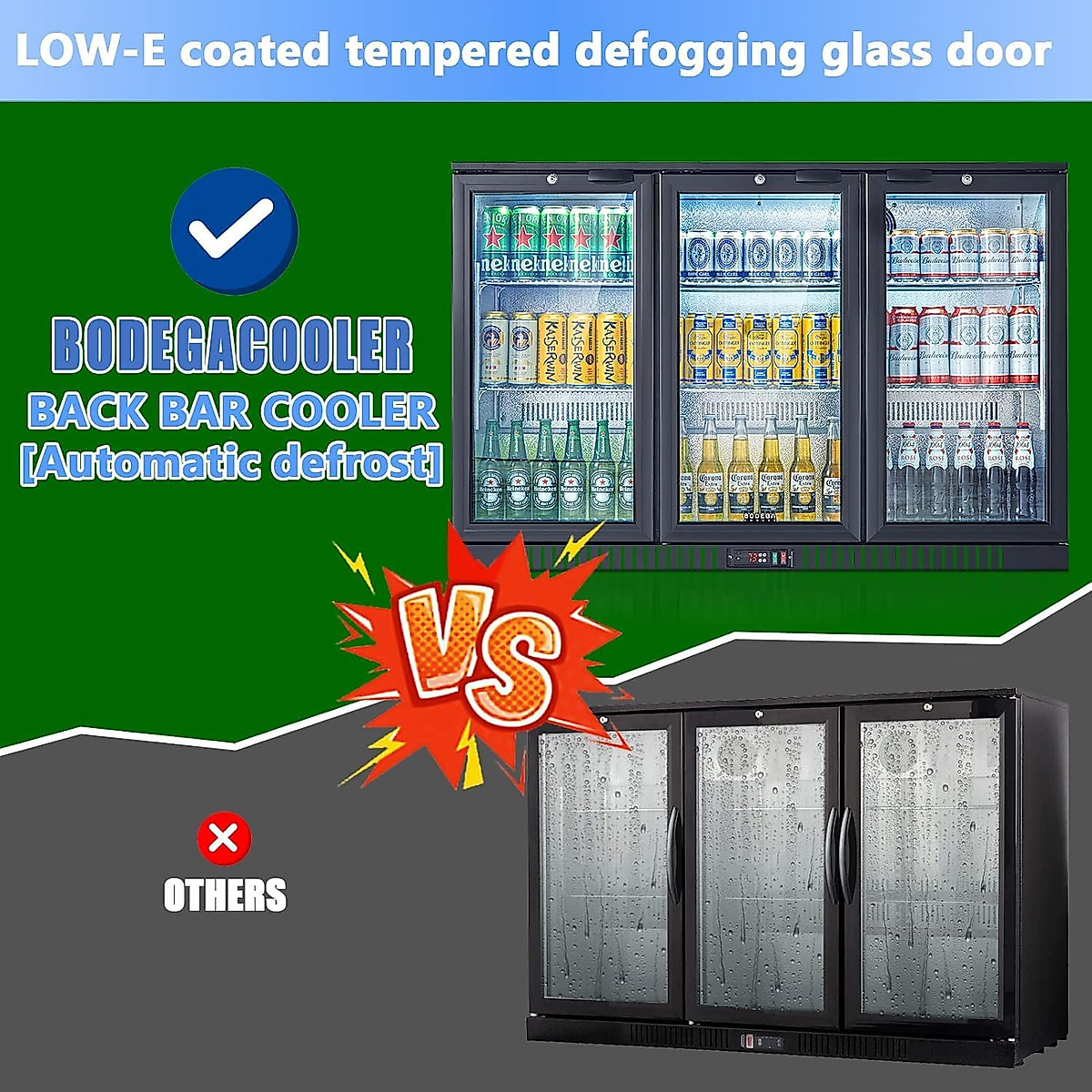 BODEGACOOLER Back Bar Cooler With 3 Glass Doors,Counter Height Beverage Refrigerator,11.4Cu.Ft Commercial Display Bar Fridge with LED Lighting,21 inch Beverage Cooler for Beer,Soda Drinks,Wine
