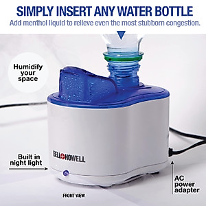 Bell+Howell Sonic Breathe Water Bottle Humidifier, Easy to Use Small Humidifier, No Leak Portable Humidifier, Mini Humidifier, Travel Humidifier, Personal Humidifier and Desk Humidifier as Seen on TV