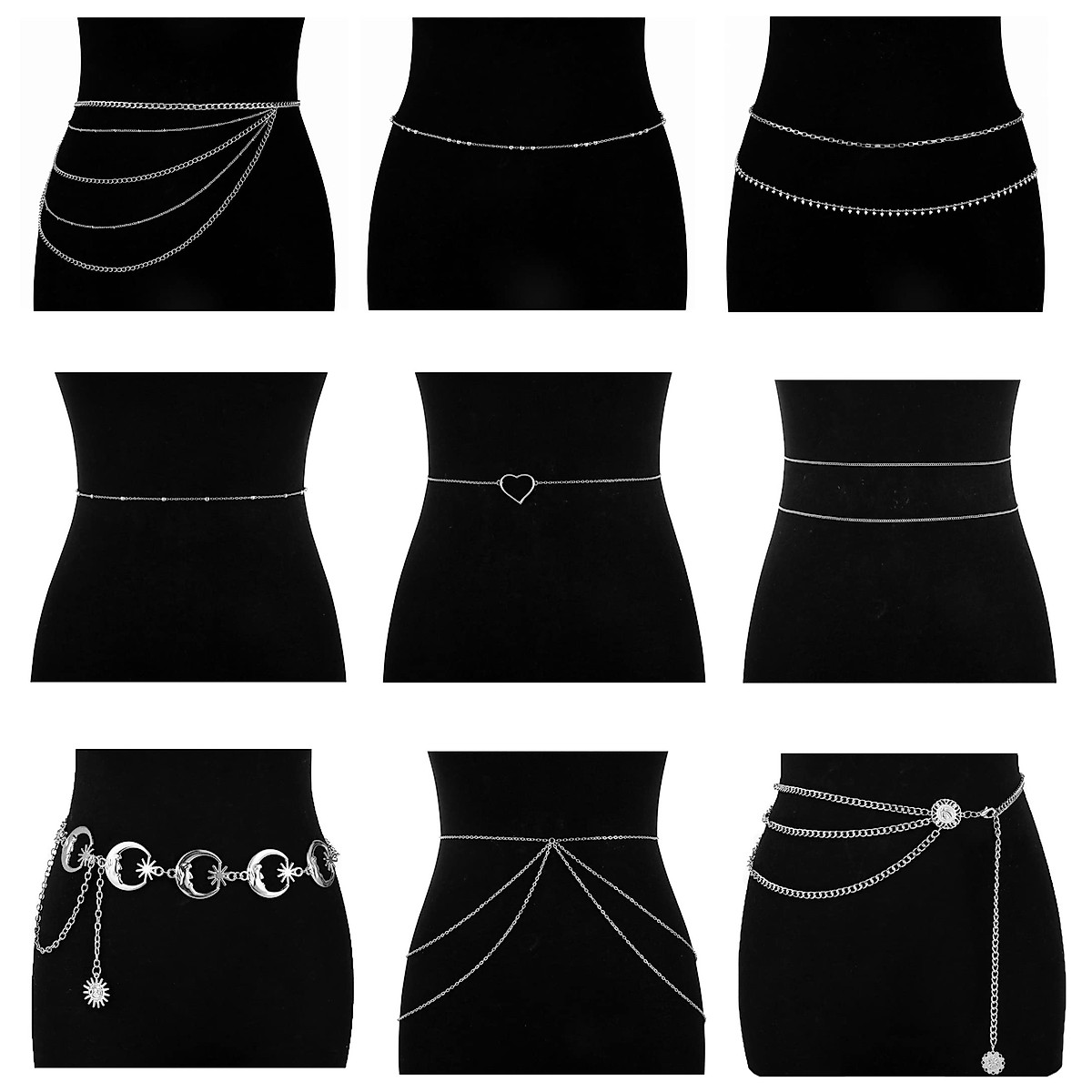 Vegolita 9Pcs Waist Belly Chain for Women Boho Multilayer Beach Bikini Body Chain Summer Adjustable Body Jewelry S
