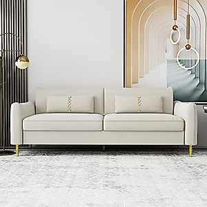 yunqishi 85.43" Modern Velvet Green Couch for Living Room, Luxury Upholstered Comfy Loveseat Sofa (Velvet Beige)