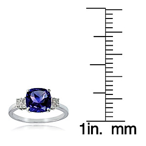 Ice Gems Sterling Silver Created Blue Sapphire and Cushion-cut Ring, Size 8