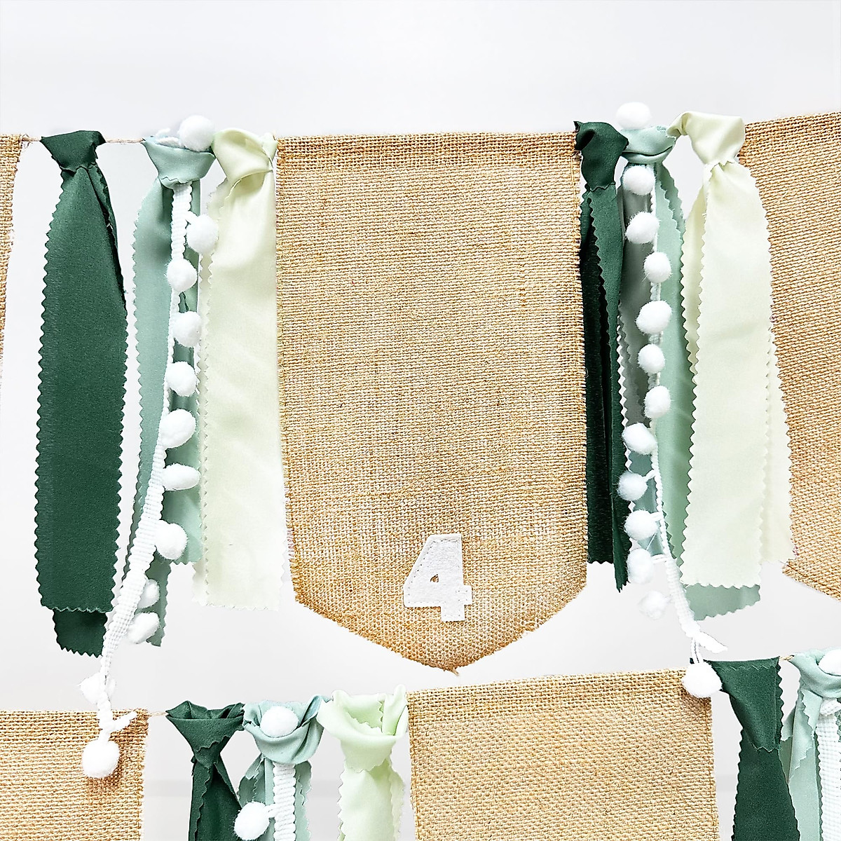 pinkblume 1st Birthday Burlap Photo Banner Garland Handmade Felt from Newborn to 12 Months with Gradient Sage Green Ribbon for Baby Boy Girl Monthly Milestones First Birthday Party Decoration Supplies