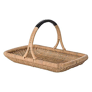 Kouboo Vegetable and Flower Wicker Leather Wrapped Arch Handle, Natural Color Decorative Storage Basket, One Size, Brown