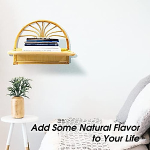 T'Furni Rattan Wall Shelf for Living Room Kitchen Wall Decor - Natural Rattan Floating Shelves - Semicircular Shelf Wall Decor - Natural Hanging Book - Wall Shelf with Storage