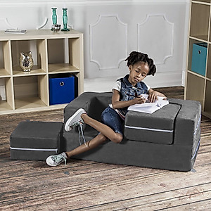 Jaxx Zipline Modular Kids Loveseat & Ottomans/Fold Out Lounger, Charcoal
