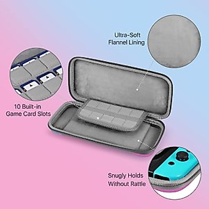 TNP Carrying Case For Nintendo Switch - Easy Carry Switch OLED Travel Case With Removable Wristlet Strap, Slim Case for Nintendo Switch with 10 Game Card Storage & 4x Thumb Grip Caps, Light Blue