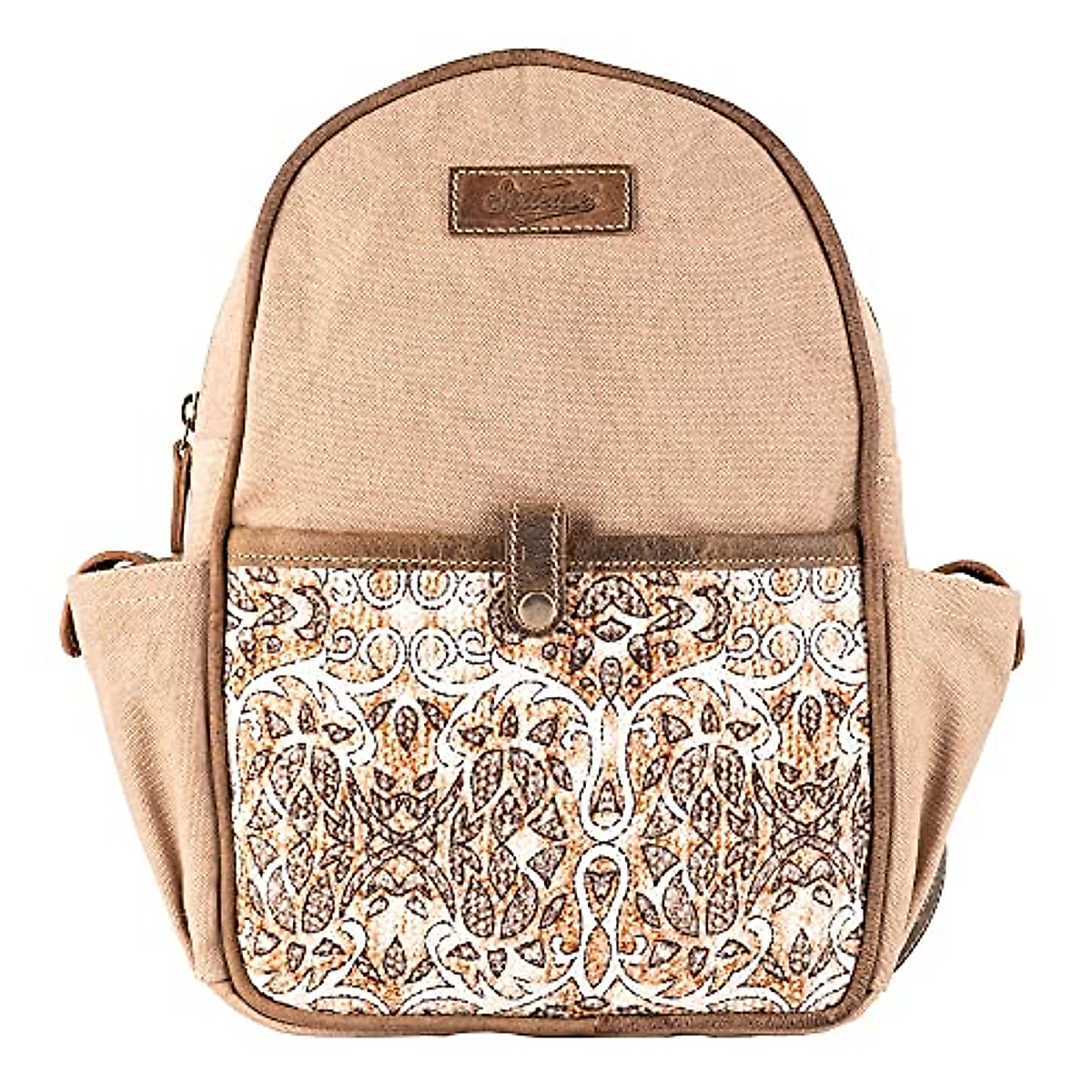 SIXTEASE Womens Fashion Backpack Chic Vintage Style Backpack Made with Genuine Leather, Upcycled Canvas, or Hair On - Large Interior with Multiple Inner and Outer Pockets - Cosmic Latte