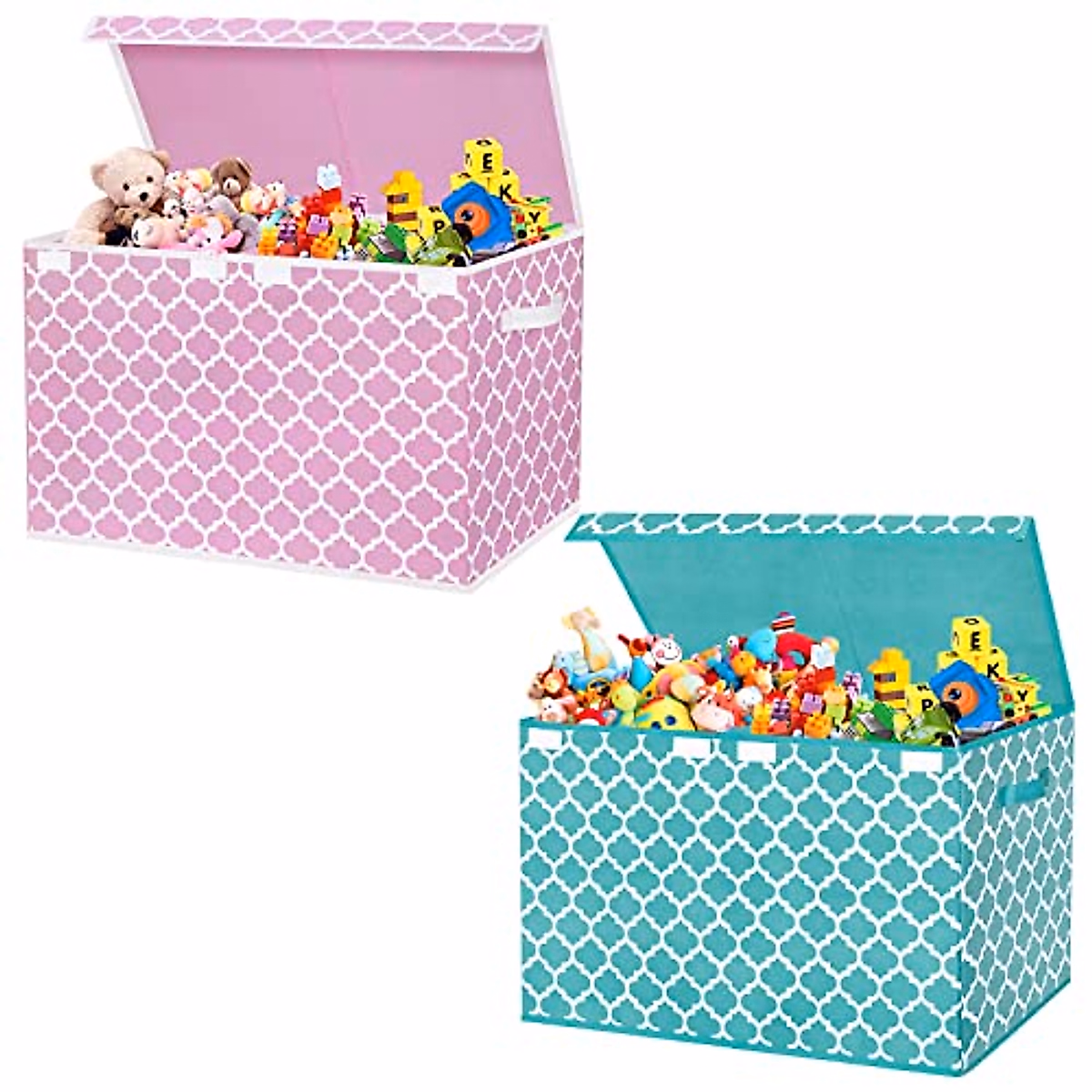 homyfort Toy Chest Box for Boys,Girls, Kids with Divider, Large Collapsible Storage Bins Container with Flip-Top Lid for Nursery, Playroom, Closet, Home Organization, 24.5"x13" x16" (Pink and Blue)