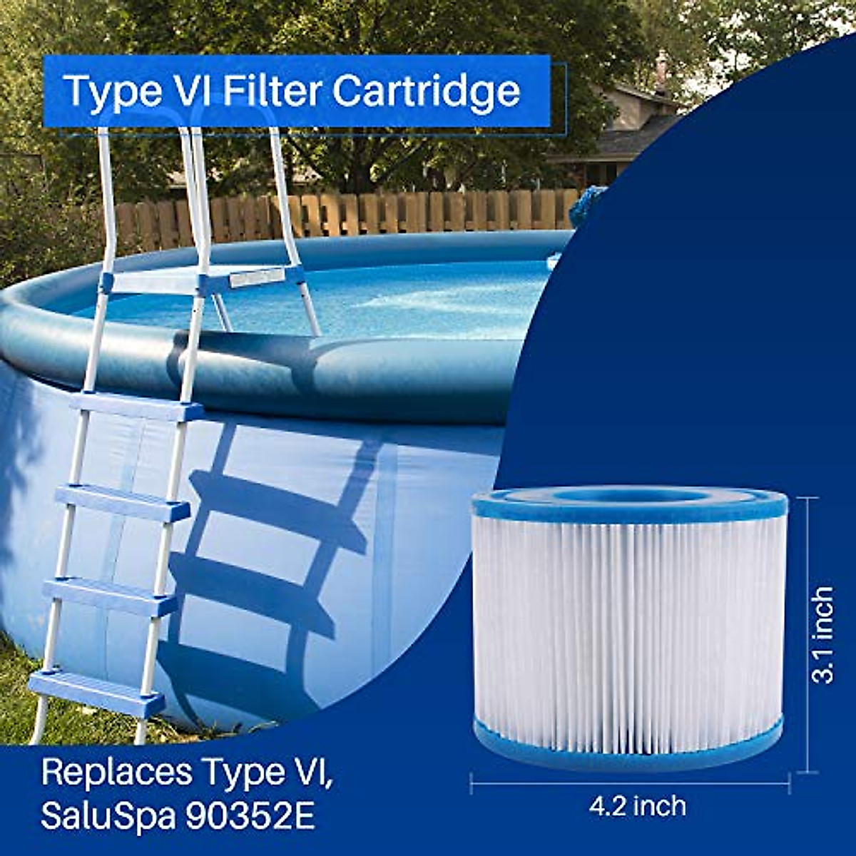 POOLPURE Type VI SPA and Hot Tub Filter Replaces Coleman SaluSpa 90352E, Bestway Filter, Lay-Z Spa, Set of 6