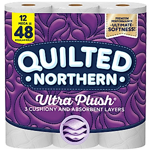Quilted Northern Ultra Plush® Toilet Paper, 12 Mega Rolls = 48 Regular Rolls, 3-ply Bath Tissue
