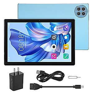 Airshi Smart Tablet, 10in Smart Tablet Octa Core CPU 12GB RAM 256GB ROM Dual Speakers US Plug 100-240V Portable for Office (Blue)