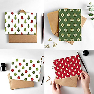 Classic Christmas Cards Boxed Bulk Set 36, Red and Green Merry Christmas Ornament Sparkle Glitter 6 Assortment for Winter Happy Holiday Greetings, Blank On the Inside, Envelopes and Stickers Included