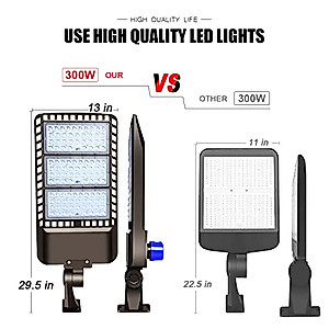 Juyace 300W LED Parking Lot Lights Outdoor Dusk to Dawn Photocell Daylight 5000K IP65 Waterproof Arm Mount Commercial Flood Lights/Yard/Area/Street/Arena/Security Lighting