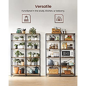 VASAGLE 6-Tier Tall Bookshelf, Bookcase, Large Metal Shelf, 11.8 x 47.2 x 67.9 Inches, for Living Room, Kitchen, Pantry, Study, Home Office, Rustic Brown and Black ULLS114B01