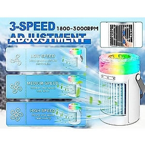Portable Air Conditioners Fan, Evaporative Mini Air Cooler with 3 Speeds 7 Colors, Misting Humidifier Personal Air Cooler Touch Screen Desktop Cooling Fan with Large Water Tank for Home Room Office