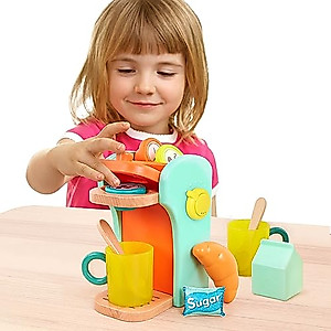 B. toys- Café au Play- Pretend Play Wooden Coffee Maker for Kids- Wooden Coffee Machine Set – 10 Pretend Play Accessories – Kitchen Play Set – 2 Years +