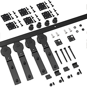 LTIYITL 4FT Bi-Folding Sliding Barn Door Hardware,Smoothly and Quietly-Heavy Duty -Simple and Easy to Install for 2 Doors Hardware Kit,Basic J[No Door ]