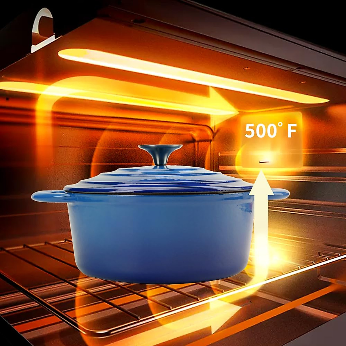 Dutch Oven Cast Iron 5 Quart Enameled Cast Iron Dutch Oven Pot with Self Basting lid Blue Heavy Duty Dutch Oven Dual Handles Porcelain Enameled Cast Iron Pot Family or Friends Gifts