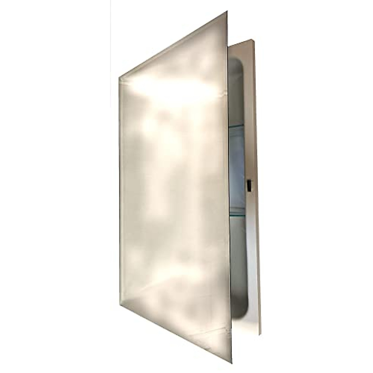 Jensen Medicine Cabinets Jensen 1459G Horizon Recessed Frameless Beveled Edge Mirror and Glass Shelves, Mirrored/White, 16 x 26