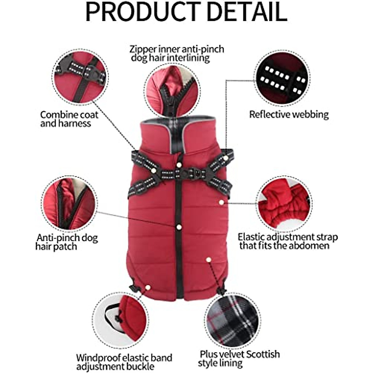 YUANNING Dog Winter Coat with Harness, Dog Reflective Jacket Pet Warm Zip Up Vest Windproof Waterproof Cold Weather Dog Coat Outdoor Winter Clothes for Smal Medium Dogs (XL(18in))