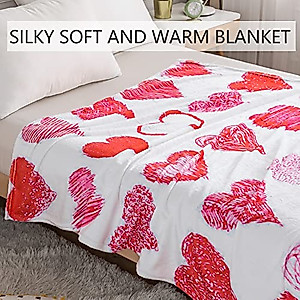 COTTEBED Hearts Throw Blanket Flannel Couch Blankets Girls Throws for Women Red White Valentines Day Gifts Girlfriend Blankets Boyfriend Wife Birthday Decorations Present Blanket