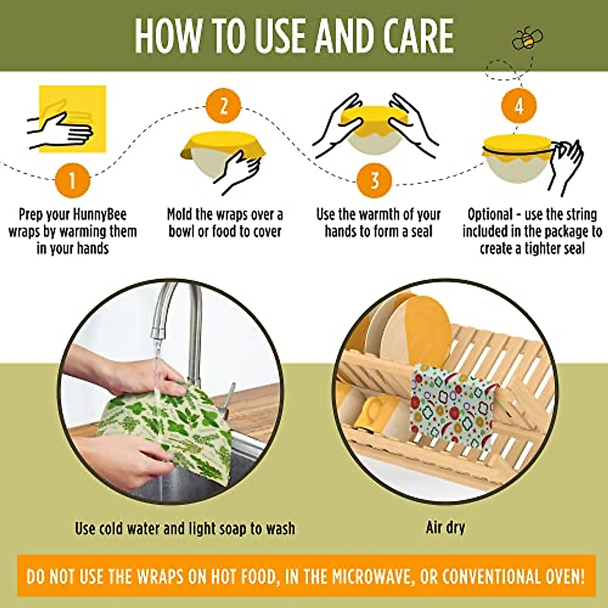 HUNNYBEEE Beeswax Wrap - (7 packs) Beeswax Paper Food Wrap | Sustainable Products | Eco-friendly Waxed Food Wrap | Bees Wax Wrap | Burrito Wrappers Cling | Bee Wax Food Wrappers