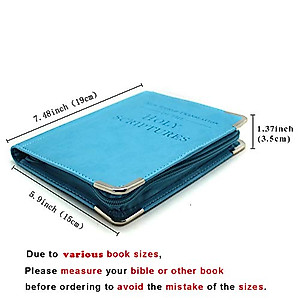 Bible Cover Book Protector, Boshiho Smooth PU Leather Bible Case Cover for Women&Men Zip Notebook Protector Cover Perfect Gift for Christian (Large-Blue)