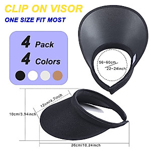 MULIMU 4-Pack Women Wide Brim Sun Visor UV Protection UPF50+ Hat Golf Visor with Clip (Black&White&Khak&Beige)