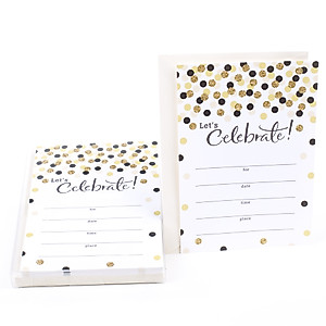 Hallmark Party Invitations (Let's Celebrate with Gold and Black Dots, Pack of 20)