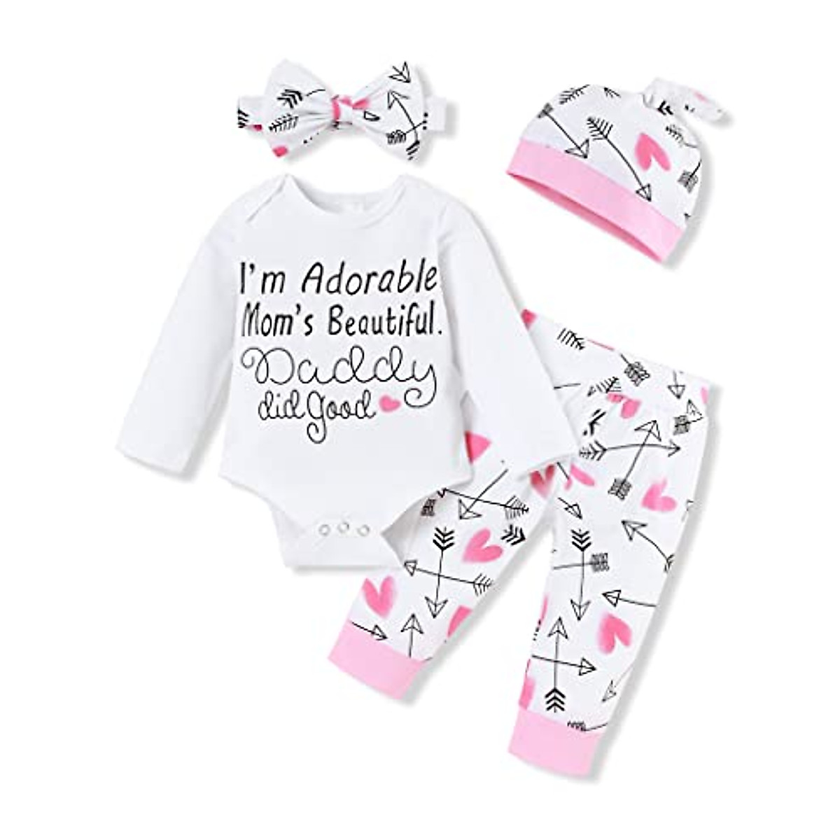 SEYOUAG Baby Girl Clothes Cute Mommy Letter Romper Arrow Heart Pants Newborn Girls Outfits Fall Winter Clothes Set (Adorable Pink, 0-3 Months)