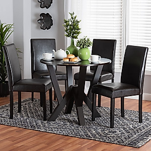 Modern Brown Leather and Wood 5-Piece Dining Set Upholstered