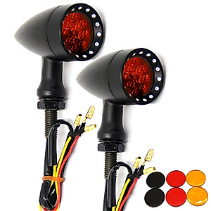 Red CNC Motorcycle Bullet LED Turn Signal Light Blinker Indicator Front Rear Tail Light Compatible with Honda Harley Yamaha Suzuki Chopper