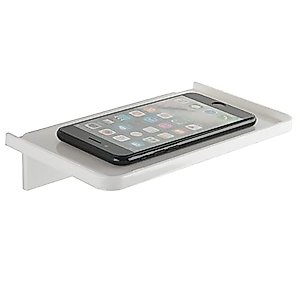 JDYOOMI Acrylic Floating Wall Shelves - Small Stick-on Wall Mounted Phone Shelf Holder Wipes Rack Smart Speaker Shelf for Bathroom,Kitchen,Toilet,Bedroom,Office - White