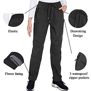 Apotemis Womens Snow Ski Pants Waterproof Windproof Fleece Lined Warm Hiking Insulated Pants Black M