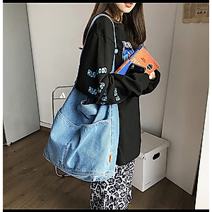 RTGGSEL Unisex Denim Messenger Bag Large Hobo Crossbody Bag with Multiple Pockets Jeans Tone Shoulder Tote HandBag