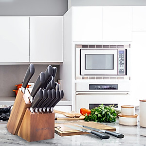 Kitchen Knife Set with Block,HOABLORN Acacia Wood Block Knife Set 15 Pcs with Extra Wine Set,Professional Knives Set for Chefs Family,Best Kitchen Gifts for Housewarming