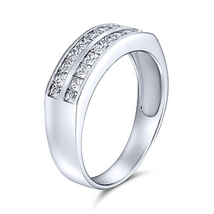 Bling Jewelry Double Row Channel Set Princess Cut CZ Wedding Band Ring 925 Sterling Silver,Clear,7