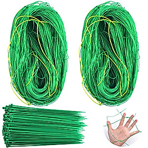 PACETAP 2PCS 6x16.4Ft Trellis Netting for Outdoor Climbing Plants, Garden Plant Trellis Netting with 100PCS Zip Ties for Cucumber, Tomato, Vine, Vegetable Fruit and Flowers