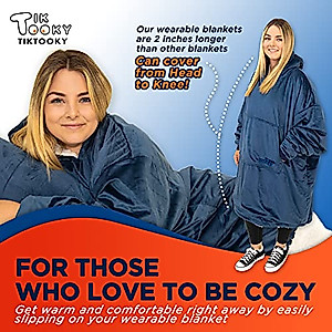 Tiktooky Warm Cozy Hoodie Blanket for Men and Women, Oversized Adults Sherpa Fleece Blanket Sweatshirt with Deep Pocket Gifts for Mom and Dad (Blue)