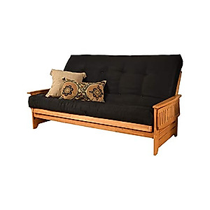 Kodiak Furniture Phoenix Queen Size Futon Set in Butternut Finish, Suede Black Mattress