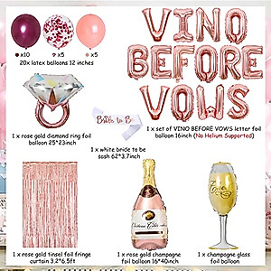 Wine Theme Bachelorette Party Decorations with Vino Before Vows Balloon Banner, Bride to Be Sash, Champagne Bottle Glass Diamond Ring Foil Balloon, Tinsel Foil Fringe Curtain for Bridal Shower Party