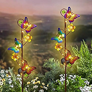 Solar Garden Lights Butterfly Garden Decor Outdoor Waterproof Metal Butterfly Decorative Solar Stake Lights for Yard,Lawn,Patio,Walkway,2 Pack Butterfly Gifts for for Women Mom Grandma Gardening