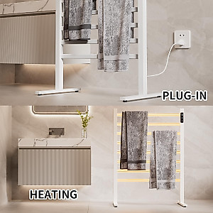 Towel Warmer Rack with Timer and Temperature Control Electric Heated Freestanding Towel Heater with Overheat Protection for Bathroom Rack with 8 Bars