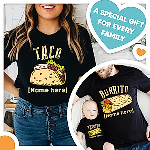 365fury Personalized Family Matching Shirt for 3, Burrito Taco & Taquito Matching Shirts Outfit Black, New Parent Gifts, Baby 1st Birthday, First Fathers Day