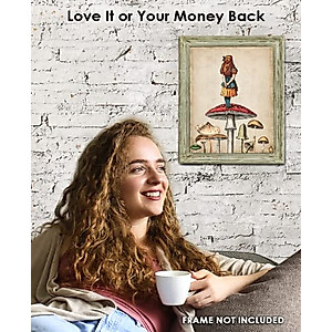 Whimsical Alice Atop Mushrooms Wall Art Print - 11x14 Unframed Picture For Home, Office, Classroom, Dorm, Living Room & Bedroom Decor - Creative Gift Idea For Alice Fans