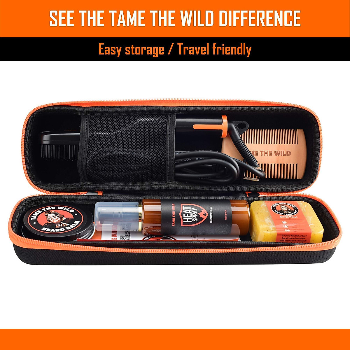 Tame's Easy Glide Beard Straightener Essential Kit and Tame's Orange Walnut Beard Soap Bundle