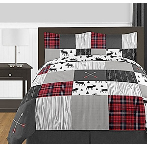 Sweet Jojo Designs Red and Black Woodland Plaid Flannel Organizer Storage Bins for Rustic Patch Collection - Set of 2