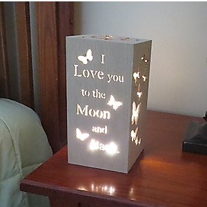 UNIDECO Wooden Butterfly Décor for Bedroom - 8.0 Inch Wood I Love You to The Moon and Back - Battery Powered Cordless Nite Lite - LED Operated Lights - Accent Night Lamp - Butterflies Gifts