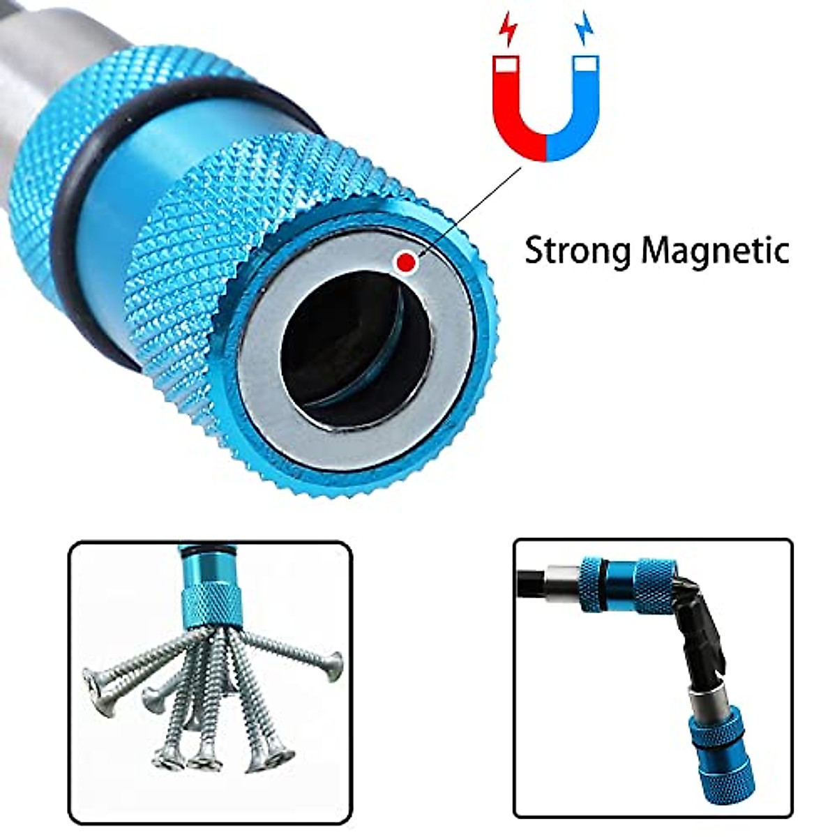 Saipe 3pcs Adjustable Screw Depth Magnetic Screwdriver Bit Holder 1/4" Hex Shank Drywall Screw Bit Holder Screw Tool with Phillips 2 Screw Driver Bits, Blue
