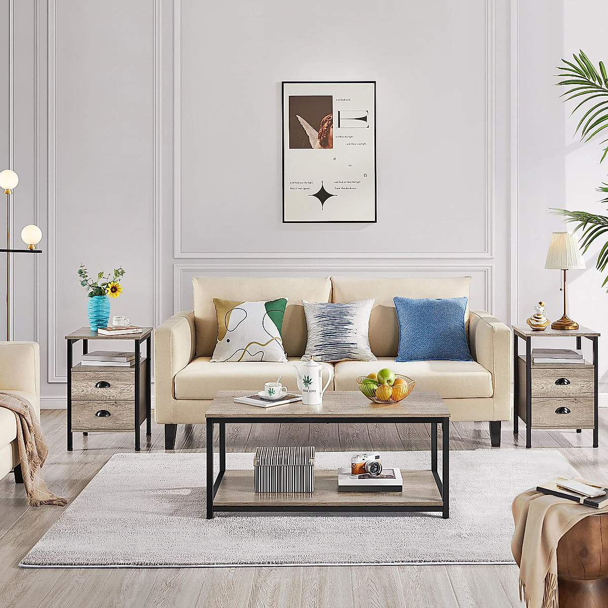 Yaheetech Coffee Table Tea Table with Metal Frame, Coffee Table with Open Storage Shelf, Vintage Accent Furniture Table for Living Room